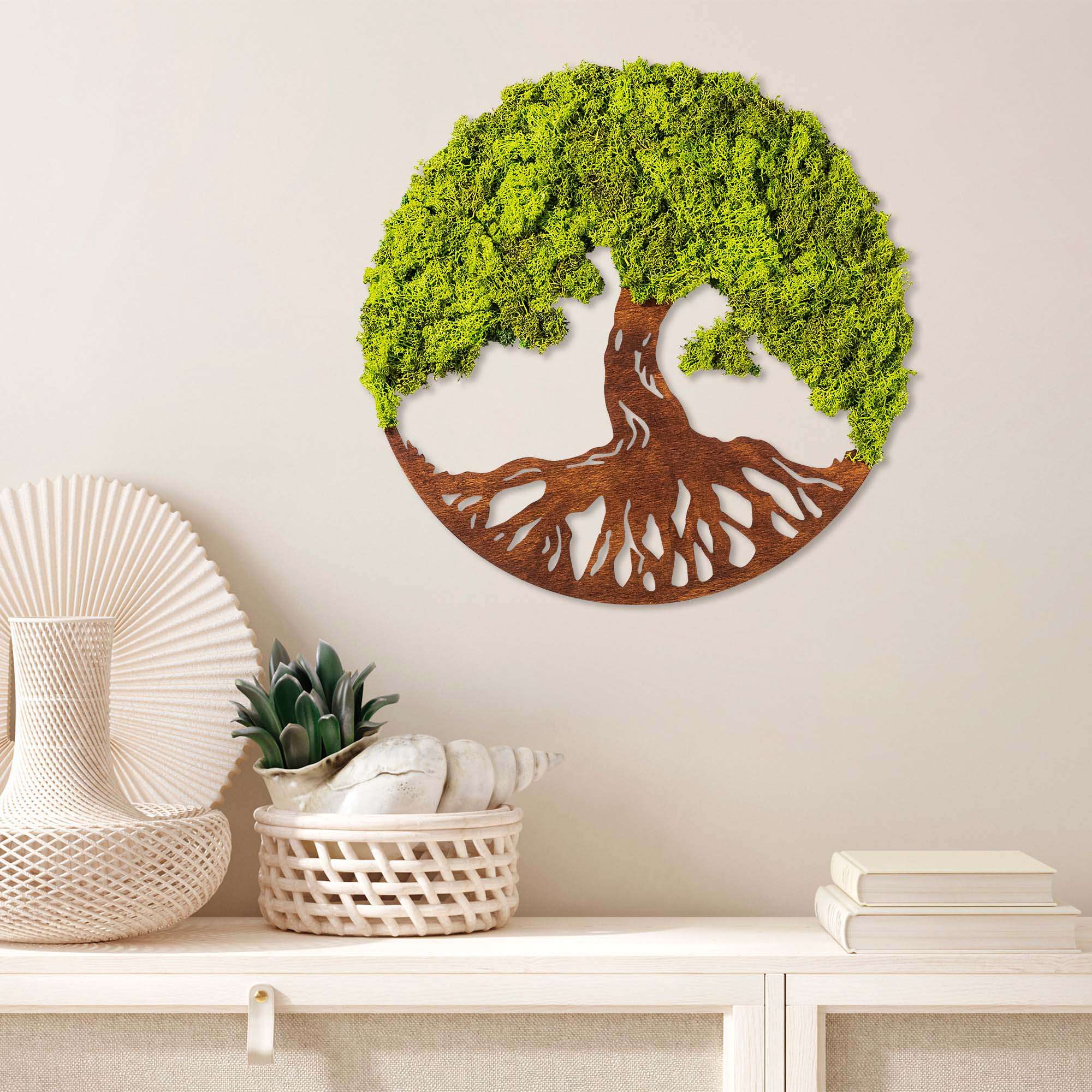 Décoration murale en bois et mousse arbre 44 cm