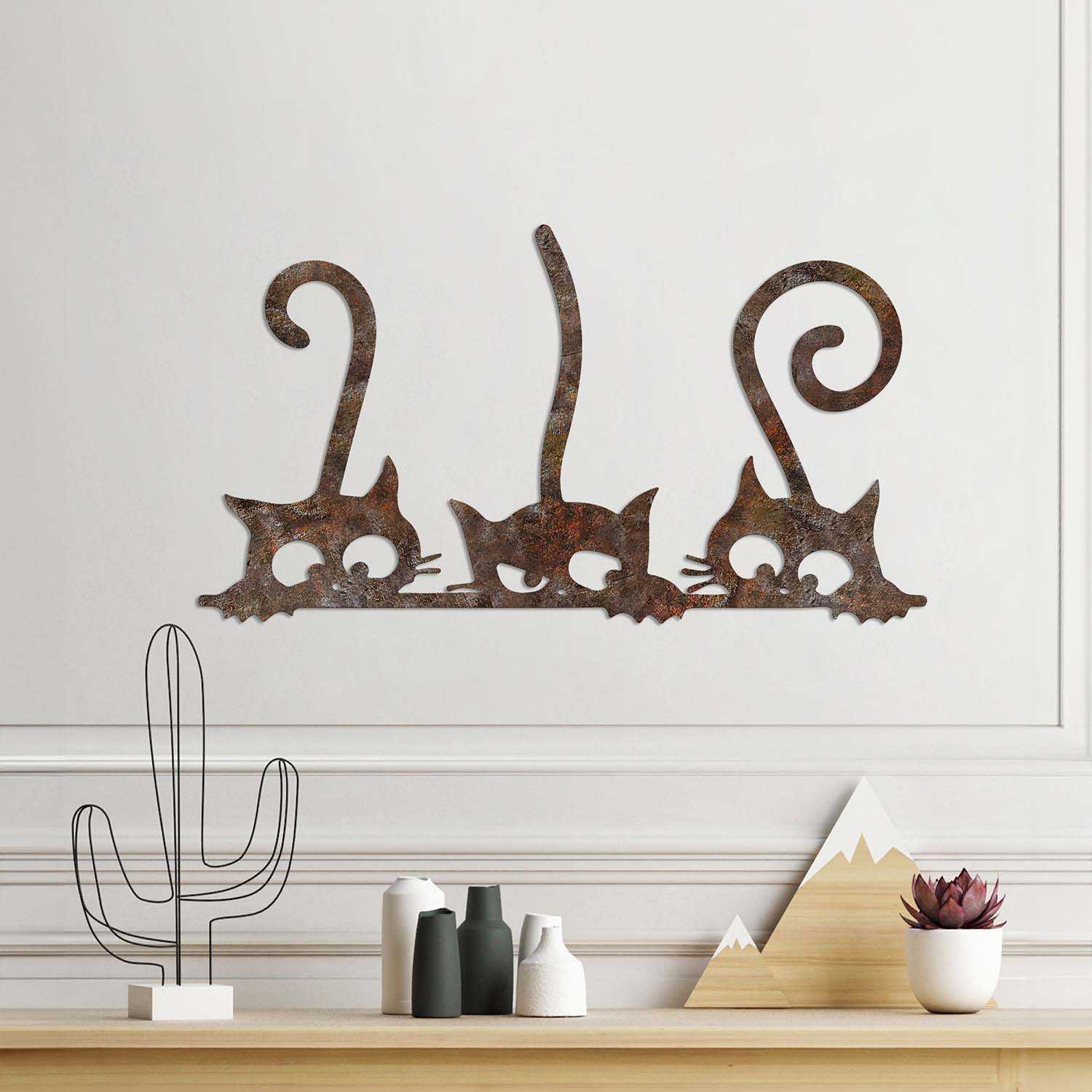Décoration murale en métal animal (3 chats (effet rouillé))