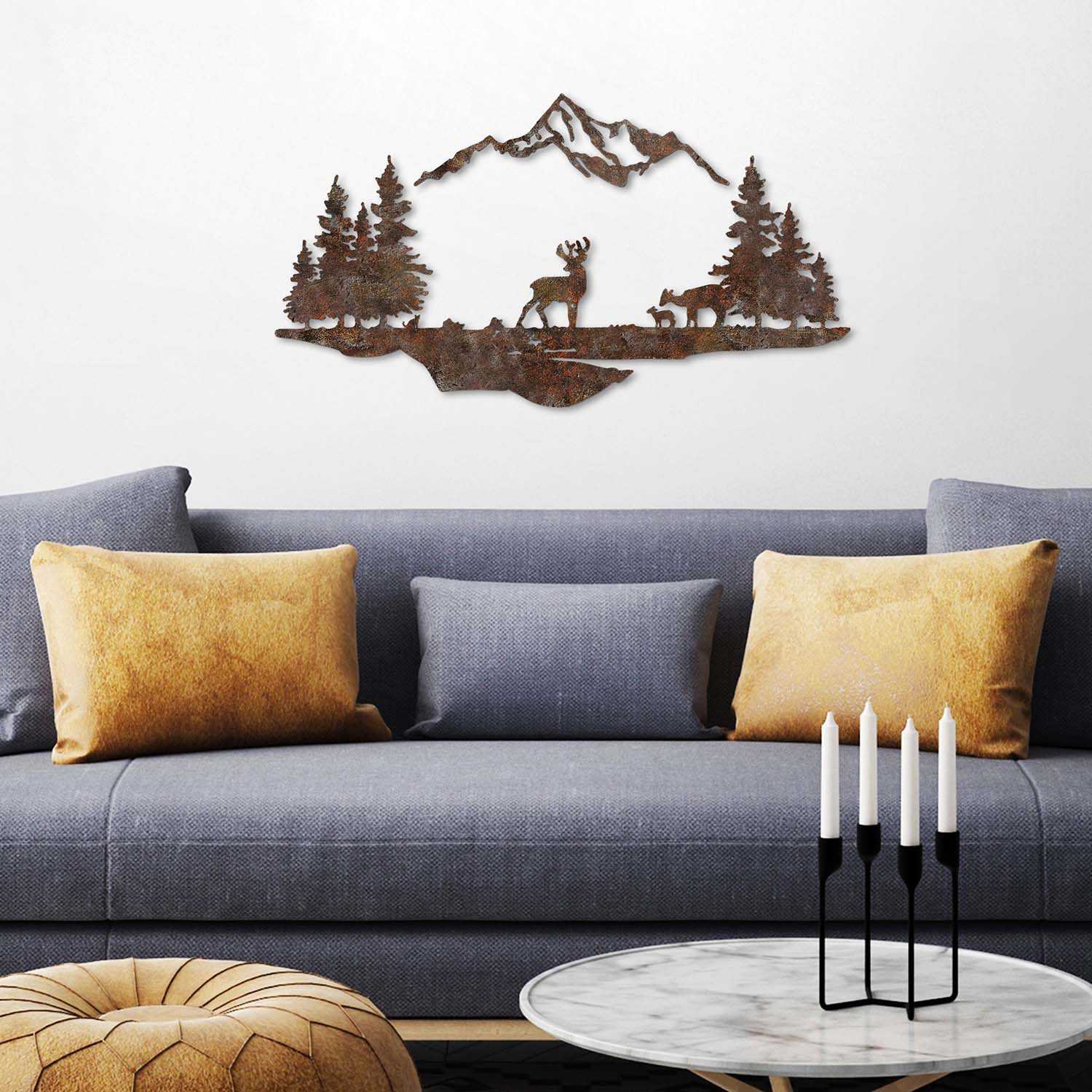 Décoration murale en métal (montagnes et animaux)
