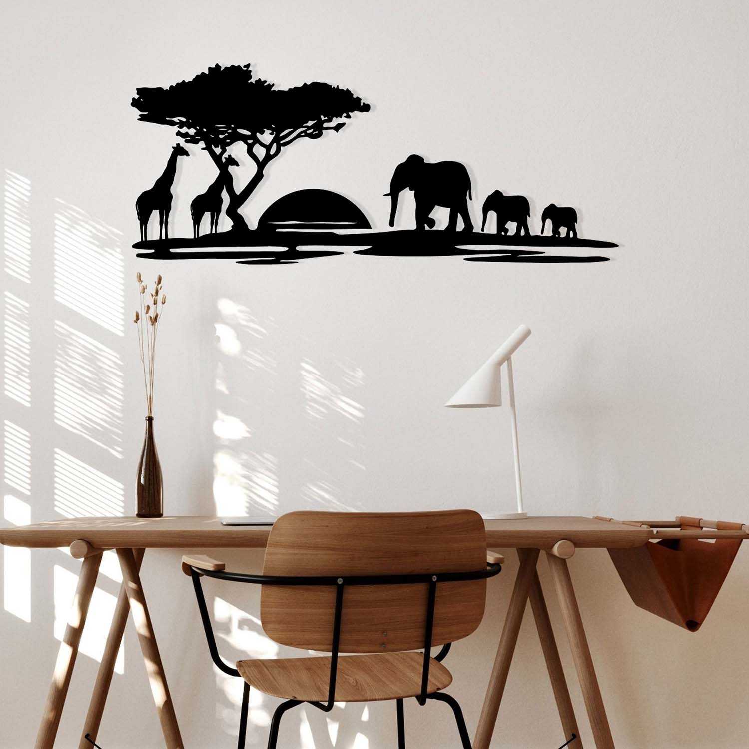 Décoration murale en métal nature (baobab et animaux)
