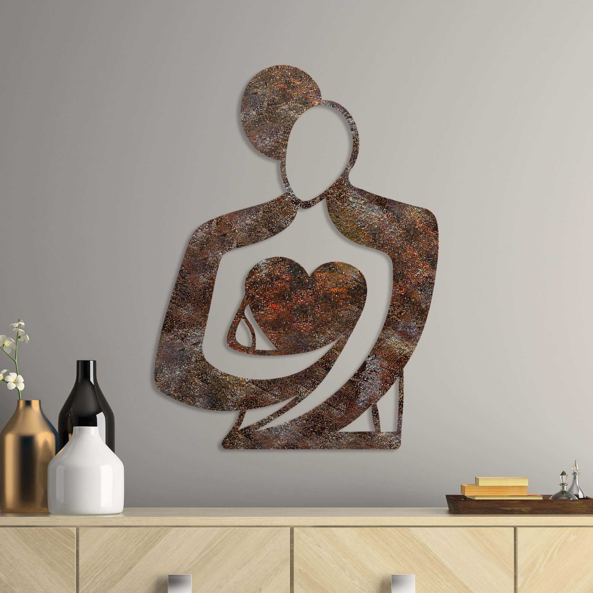 Décoration murale en métal rusty hug 52 x 70 cm