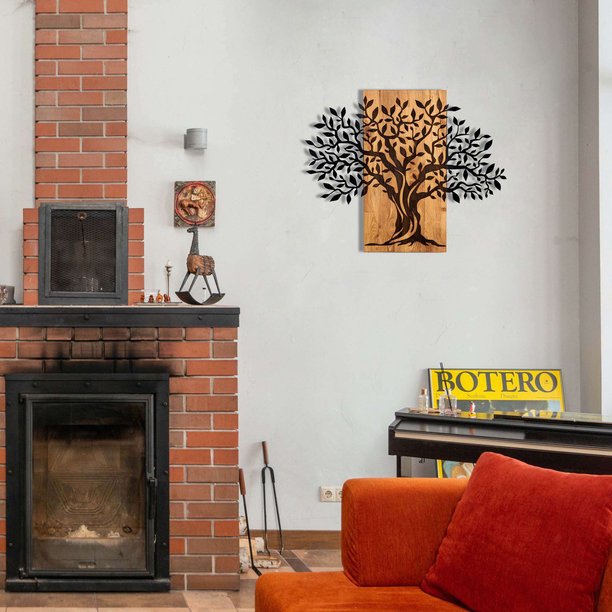 Décoration murale en métal et bois arbre 72 x 58 cm