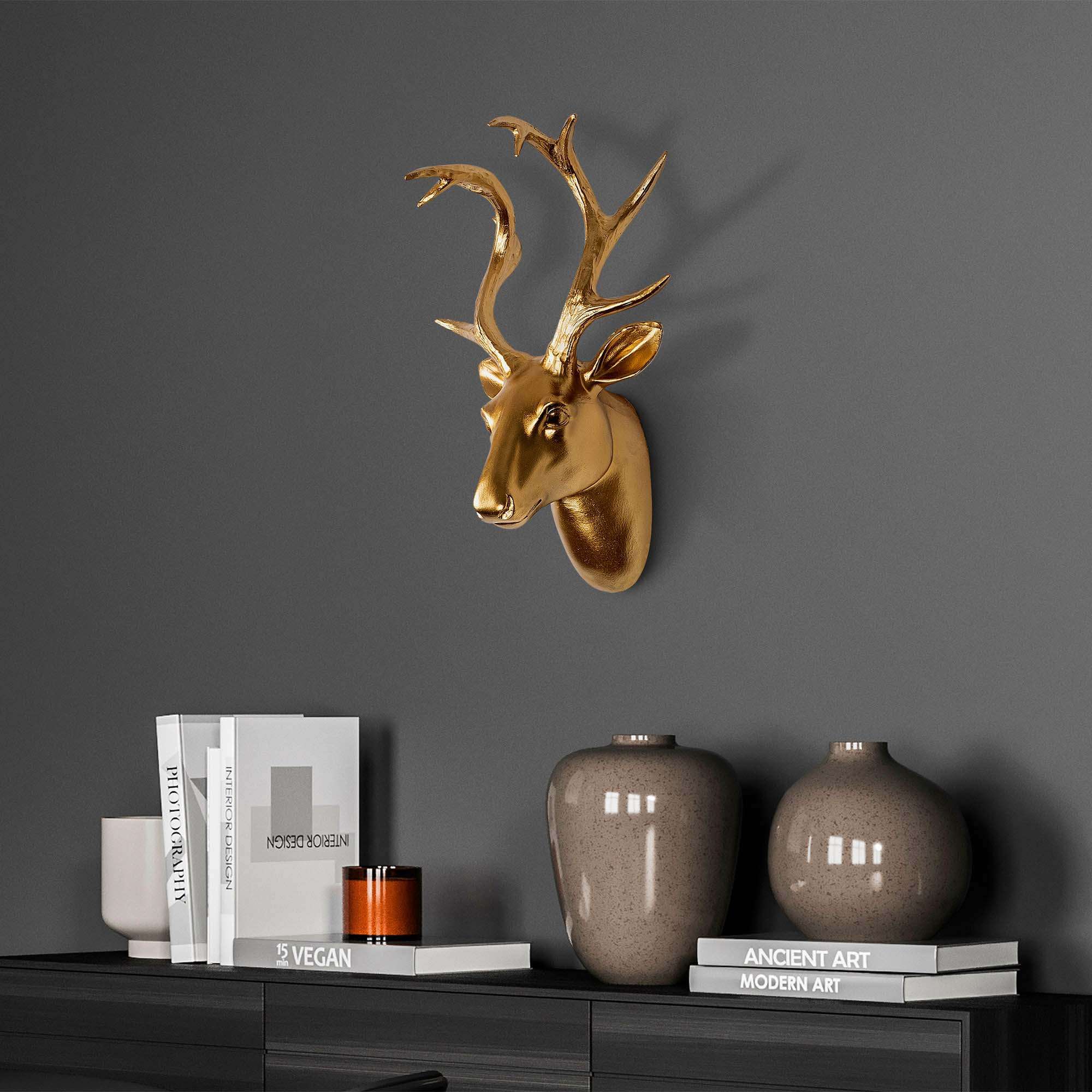Décoration murale en polyester buste de cerf (doré)