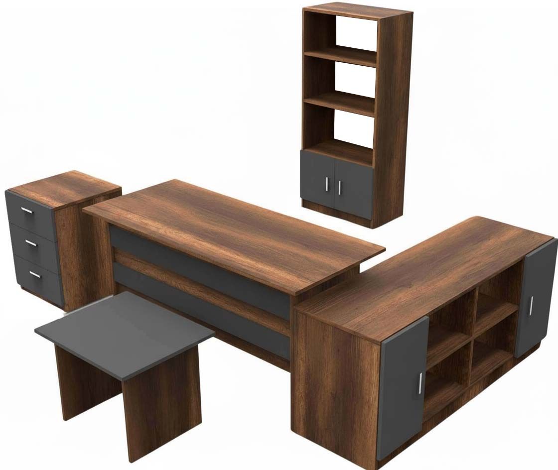 Ensemble meubles de bureau en aggloméré effet noyer office
