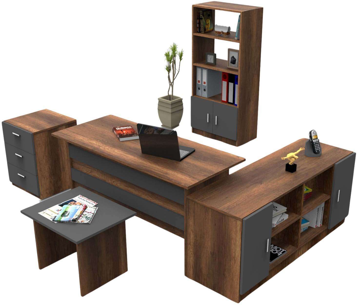 Ensemble meubles de bureau en aggloméré effet noyer office