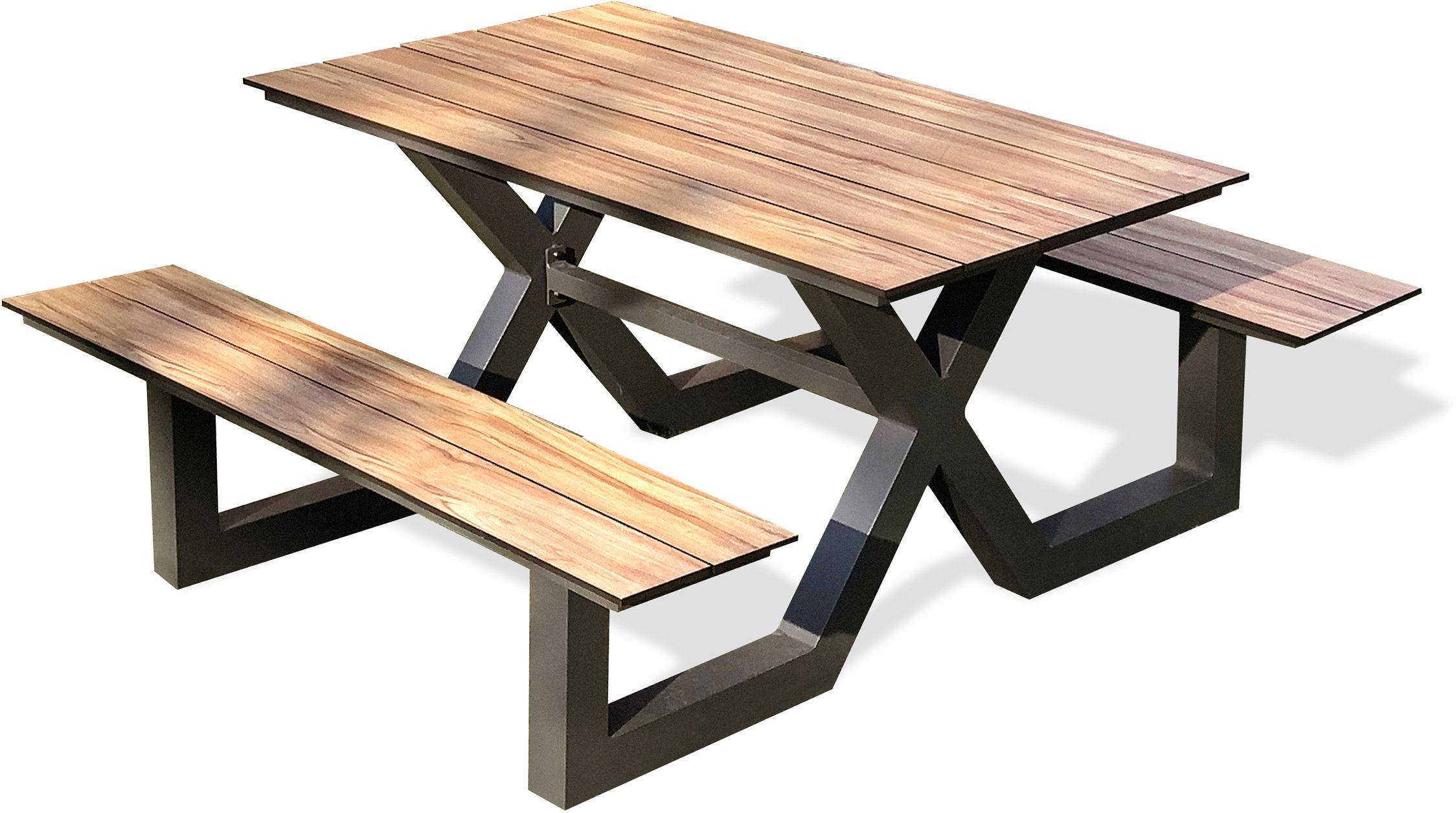 Ensemble table de jardin avec bancs en aluminium et hpl effet bois ...