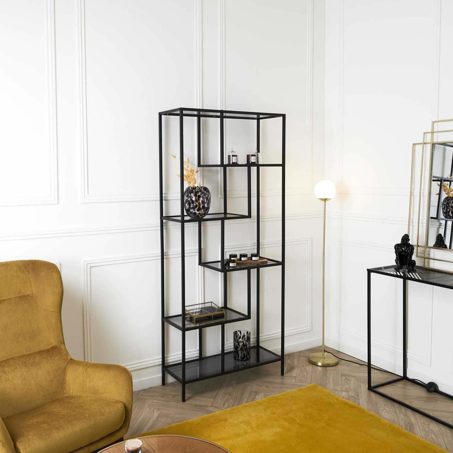 Etagère en métal et verre fumé edison (80 x 30 x 180 cm)