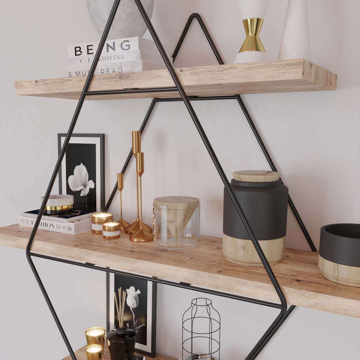 Etagère murale en bois et métal prizma