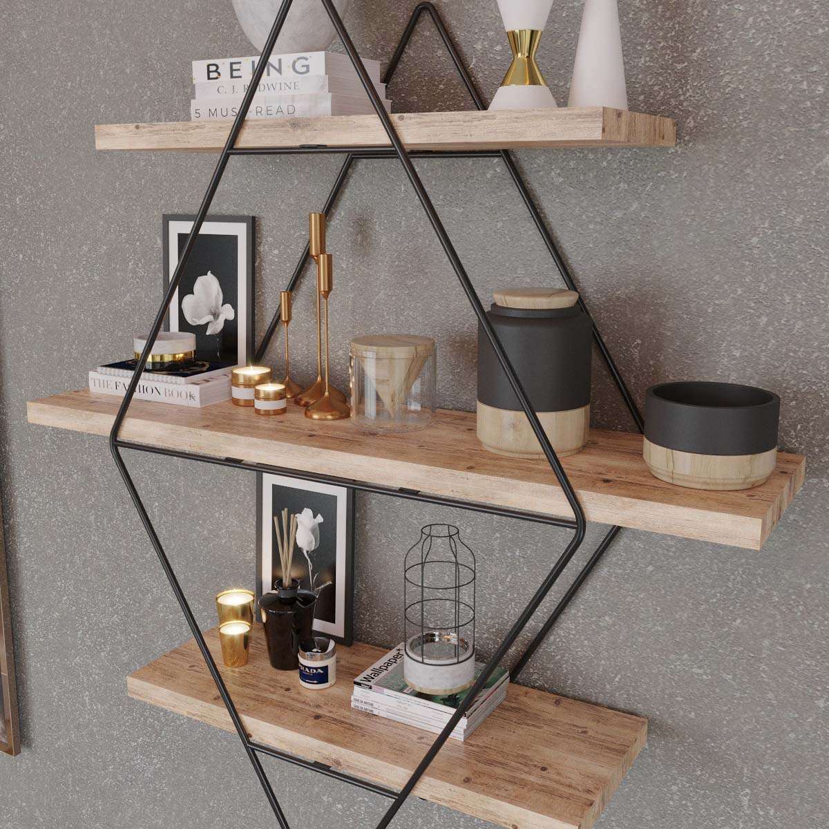 Etagère murale en bois et métal prizma