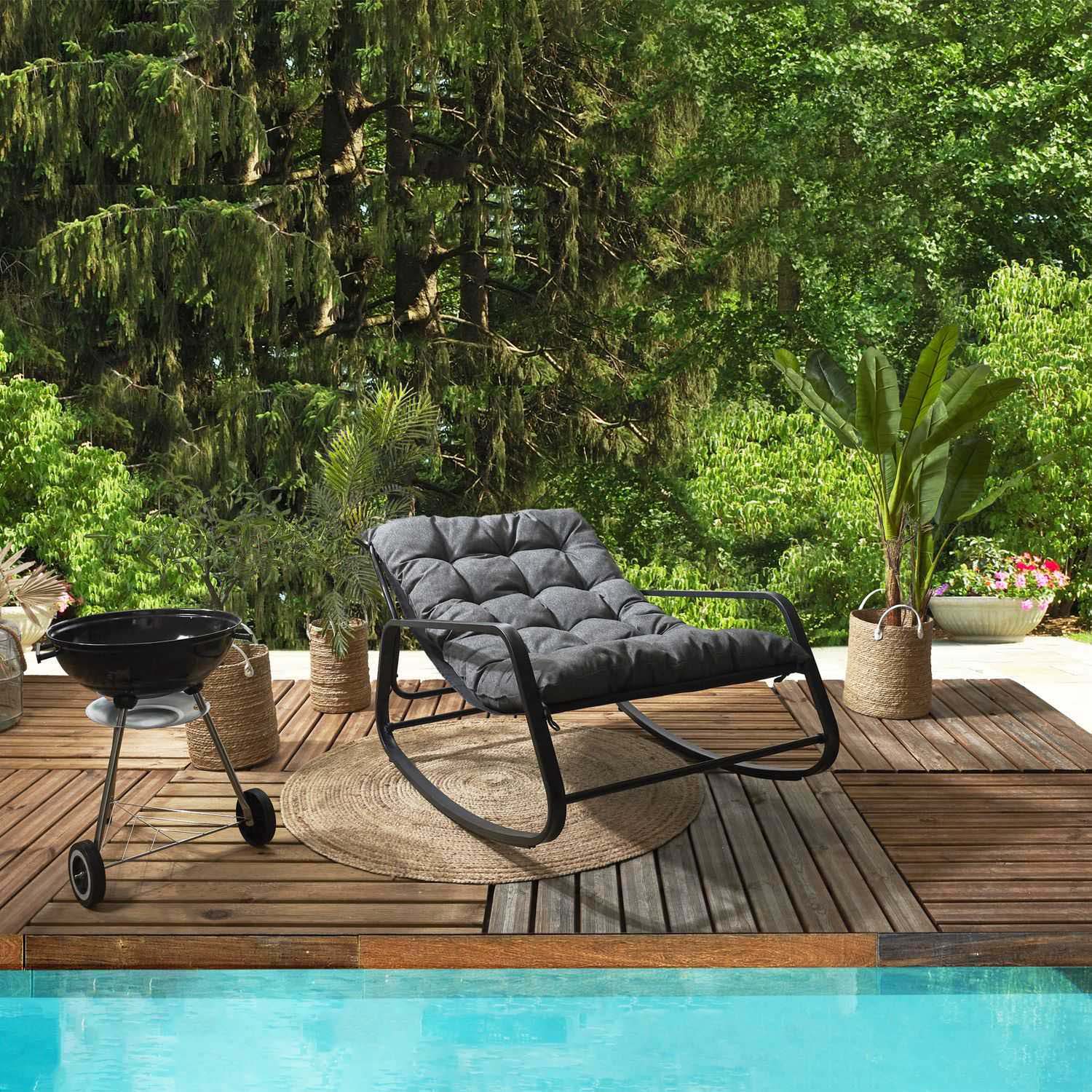 Fauteuil de jardin à bascule en métal miamii (gris noir)