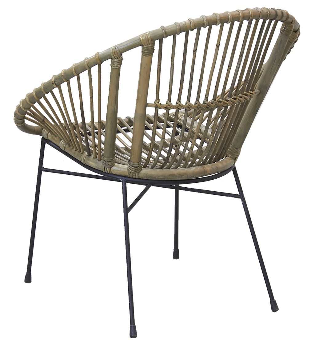 Fauteuil rond en rotin gris et métal