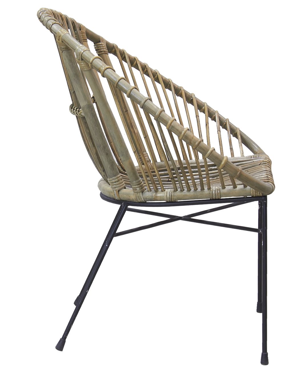 Fauteuil rond en rotin gris et métal