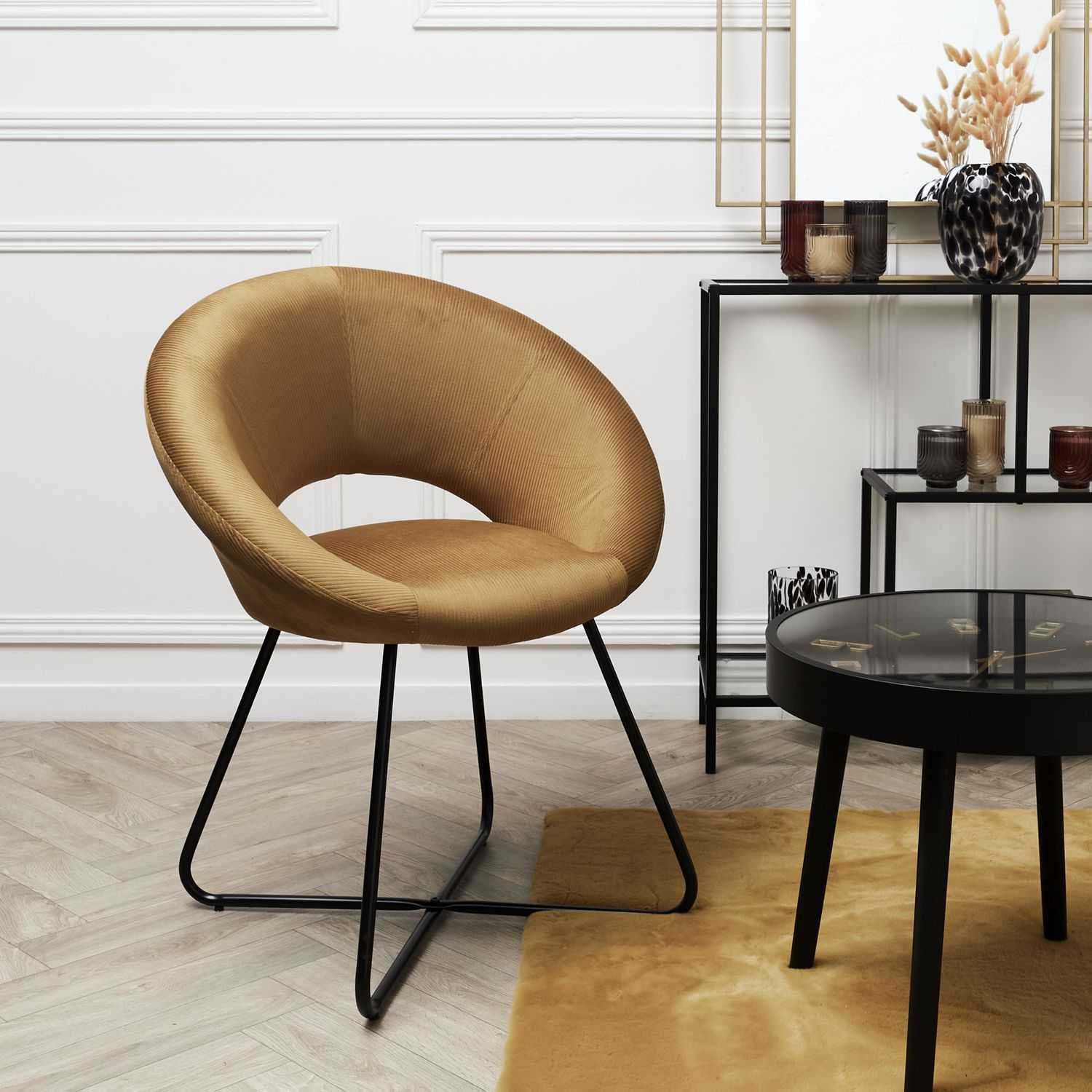 Fauteuil rond en velours cotelé giulia (jaune)