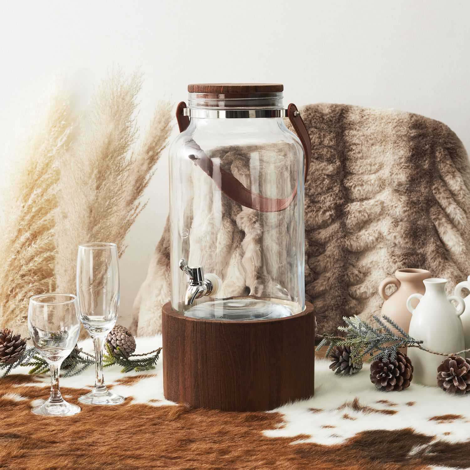 Fontaine à boisson 6 litres avec support en bois et anse