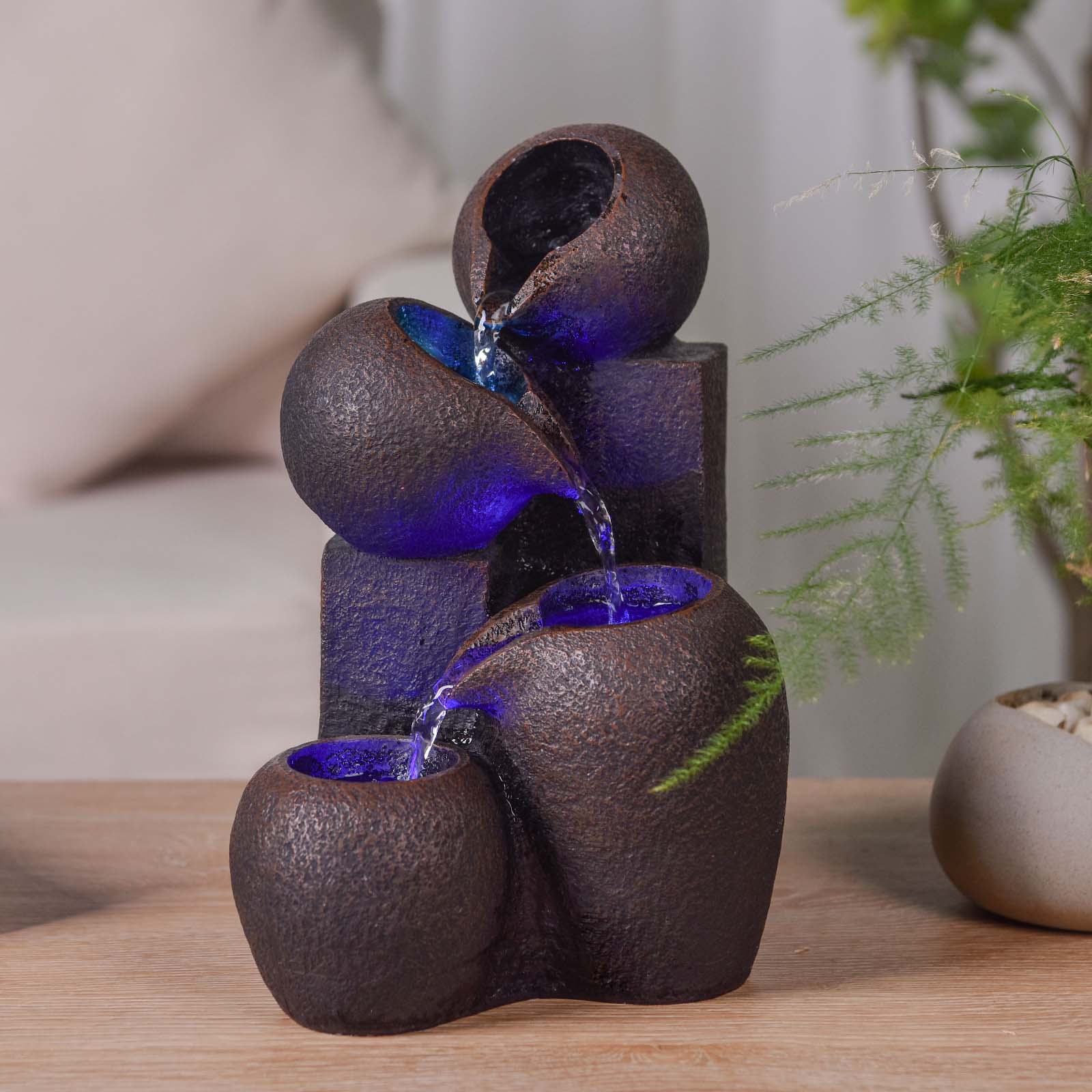 Fontaine zen en résine avec led luba