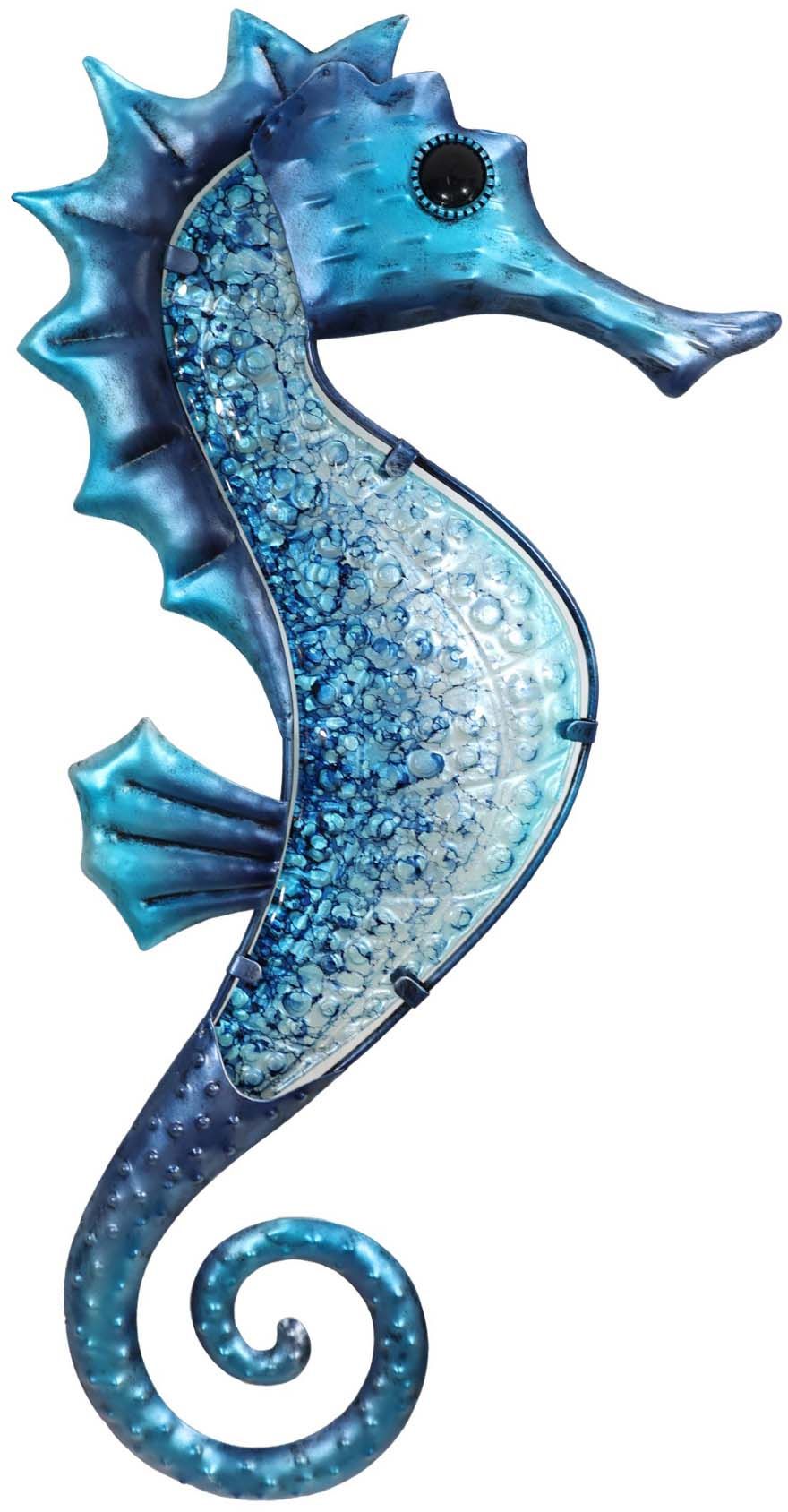 Hippocampe en métal et verre bleu 42.5 x 1.5 x 20 cm