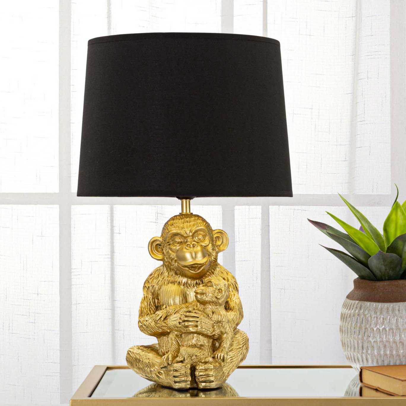 Lampe à poser en métal doré monkey mum 30 x 49 cm