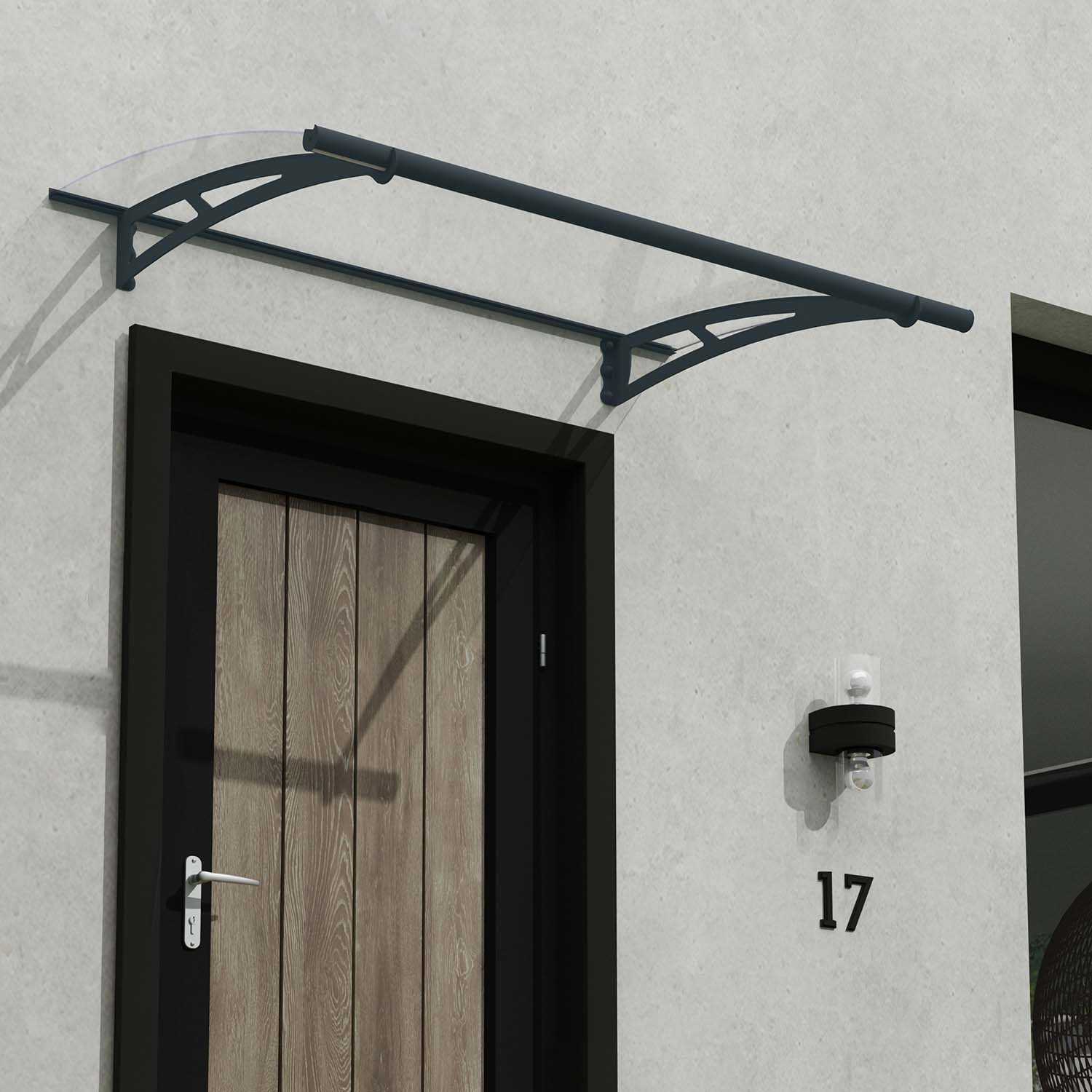 Marquise de porte en aluminim gris et polycarbonate transparent aquila ...