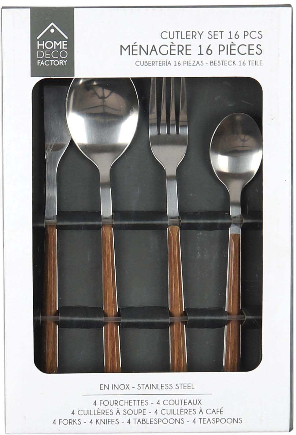 Ménagère 16 pièces en inox effet bois