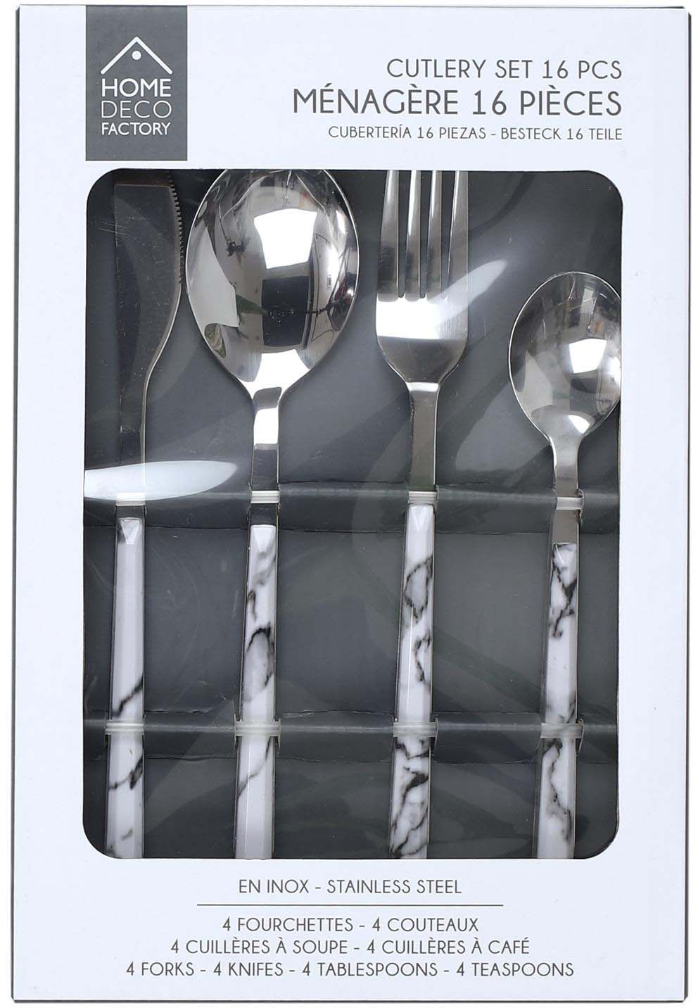 Ménagère 16 pièces en inox effet marbre