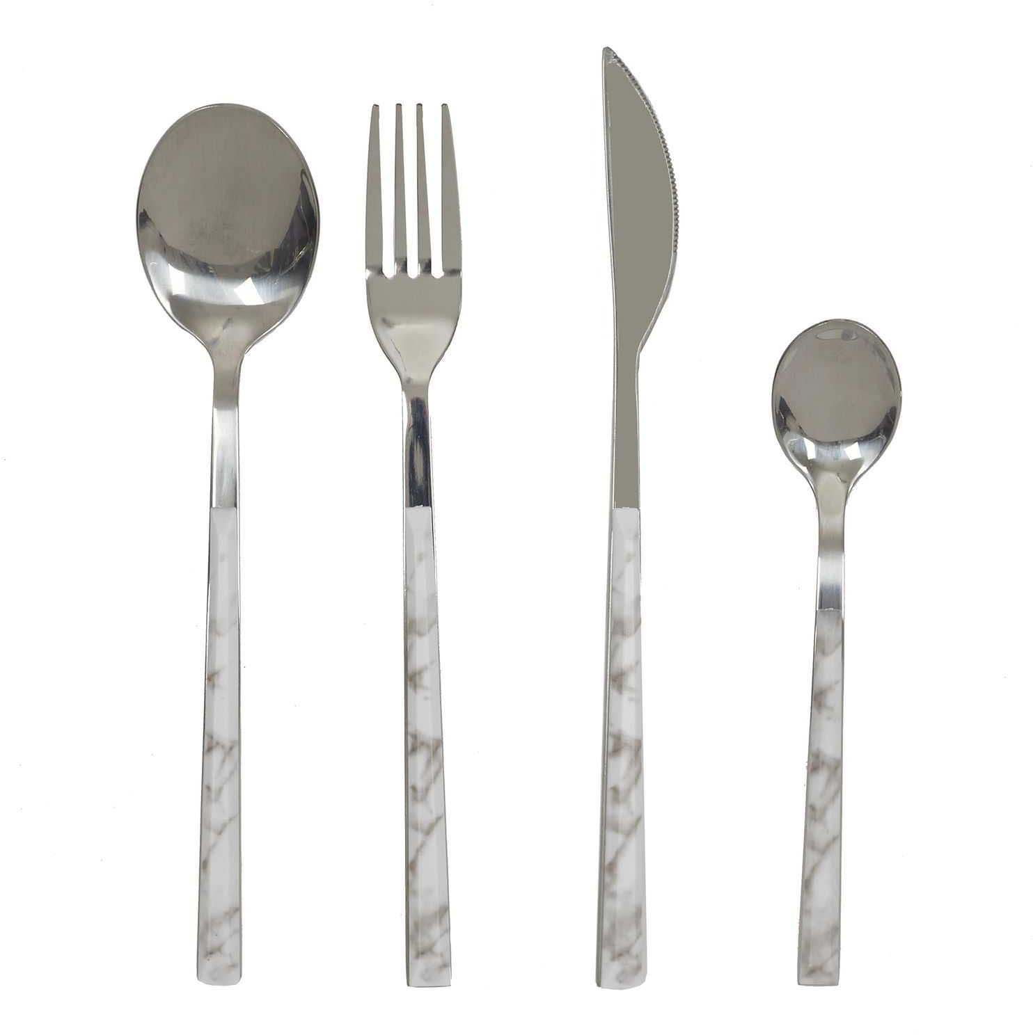 Ménagère 16 pièces en inox effet marbre