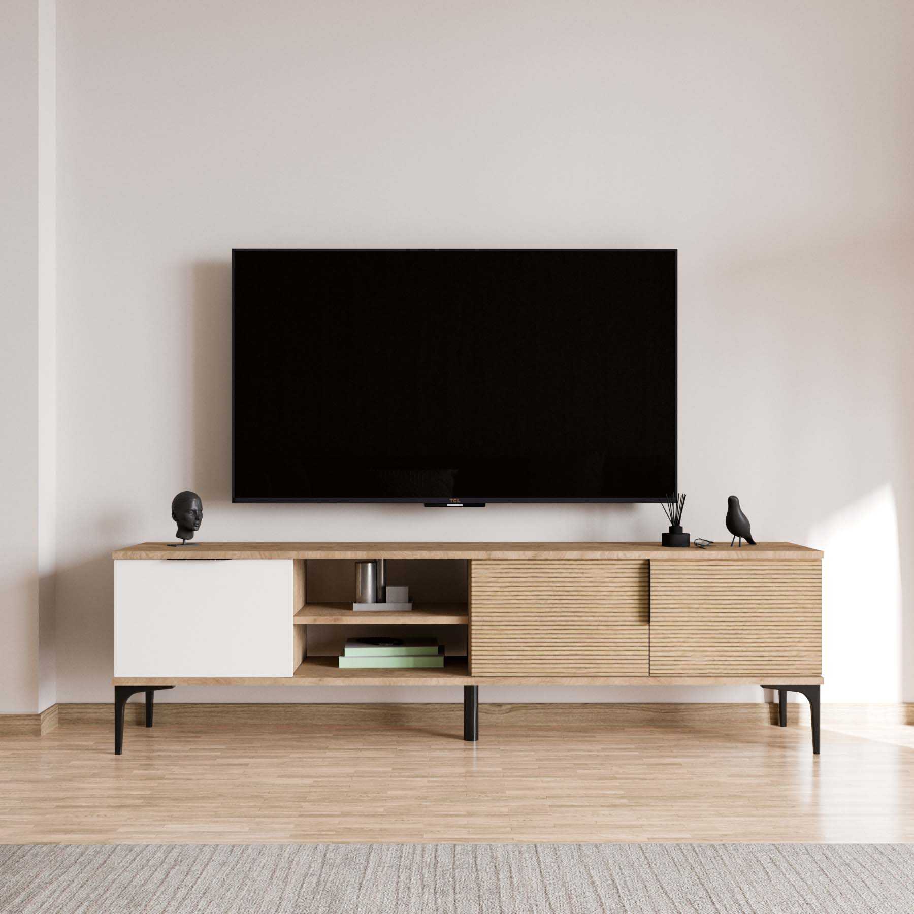 Meuble tv en aggloméré tarz (chêne, blanc)