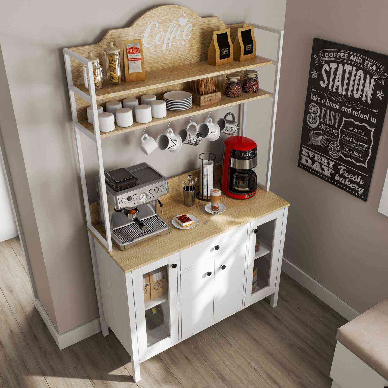 Meuble de cuisine bar à café 120 x 50 x 210 cm frannie (blanc)