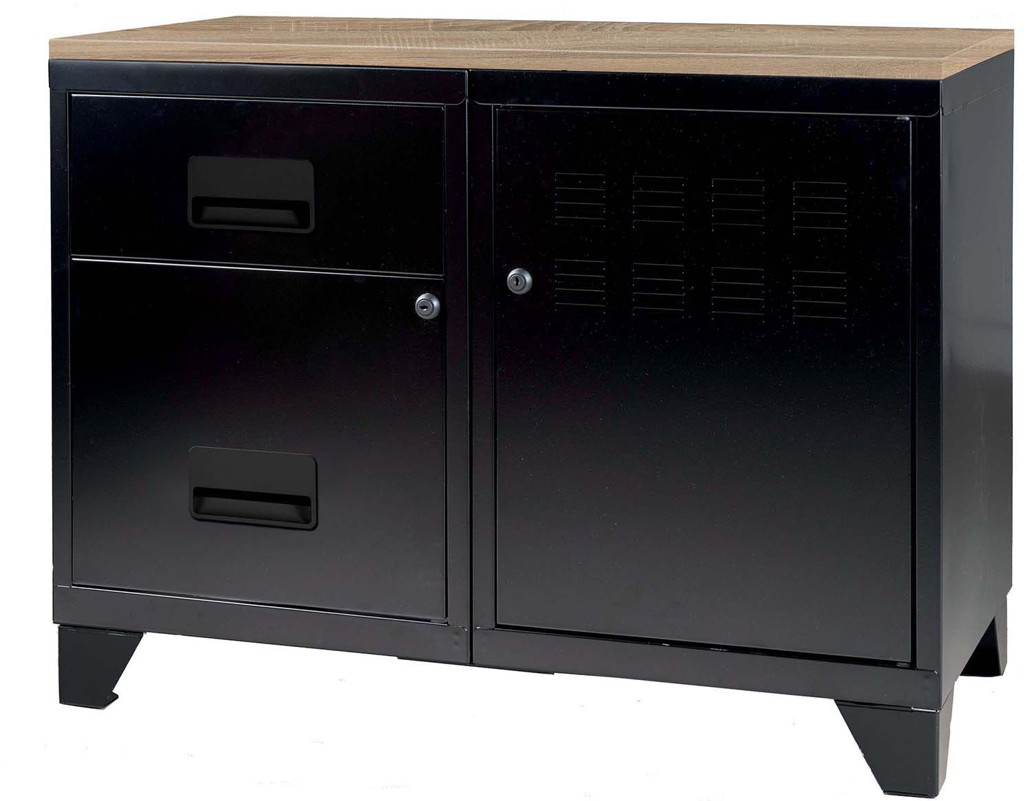 Meuble rangement métal 1 porte 2 tiroirs (noir mat)