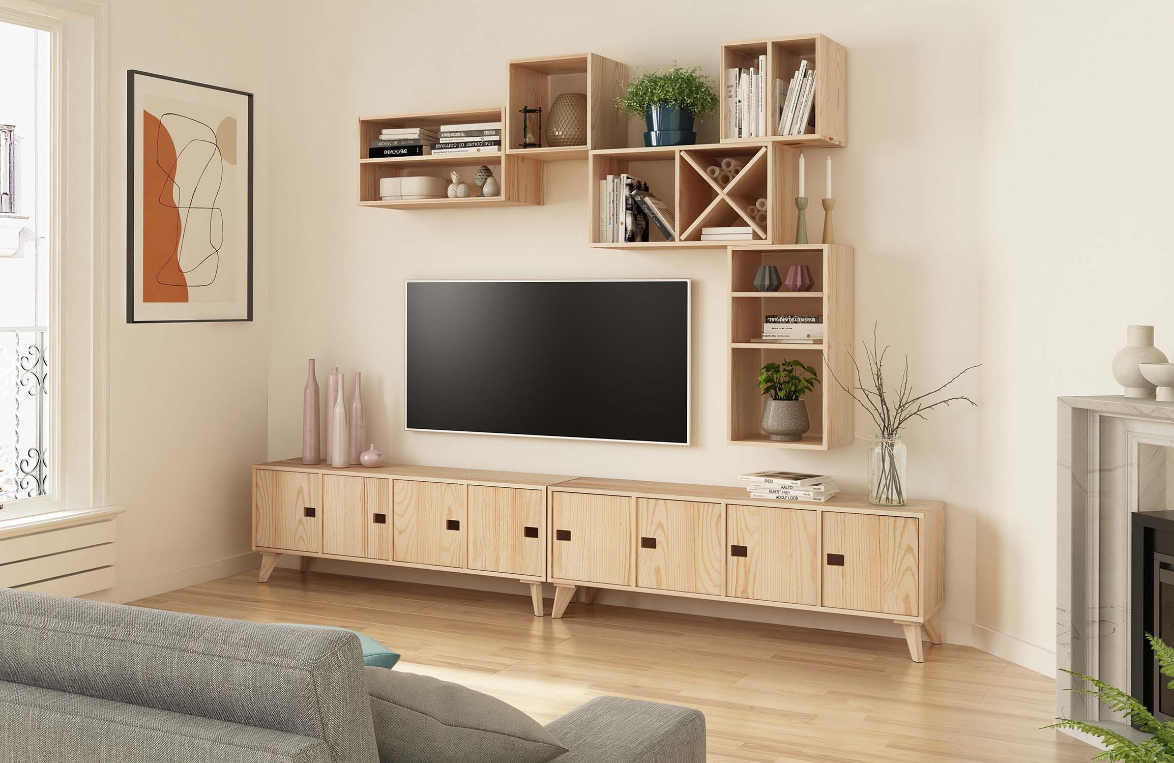 Meuble rangement avec tablette en pin massif dinamic