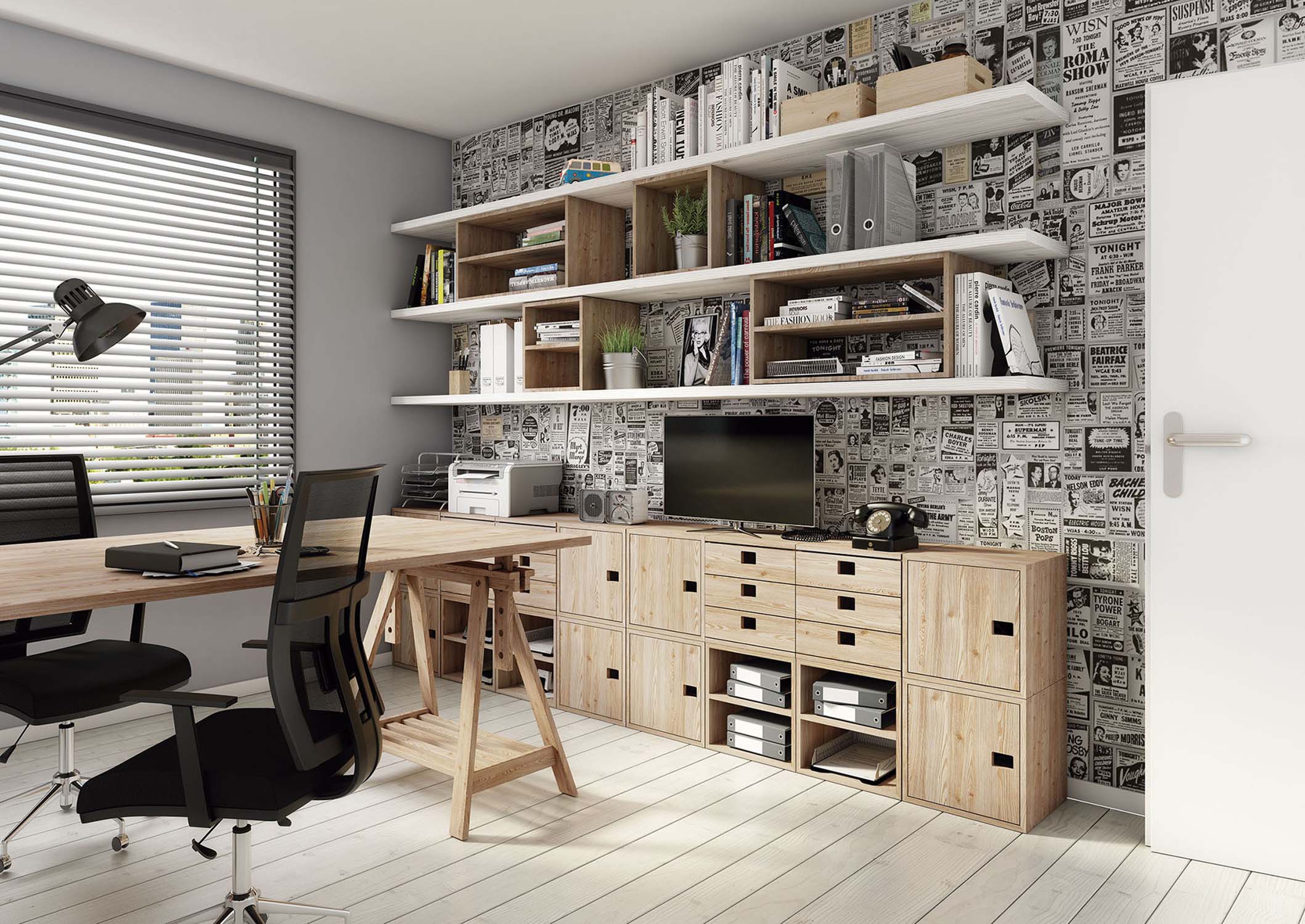 Meuble rangement avec tablette en pin massif dinamic