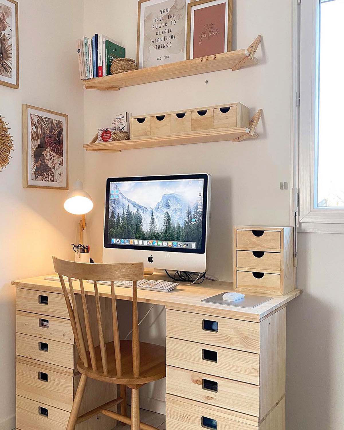 Mini rangement bloc en pin brut avec tiroirs (3 tiroirs)