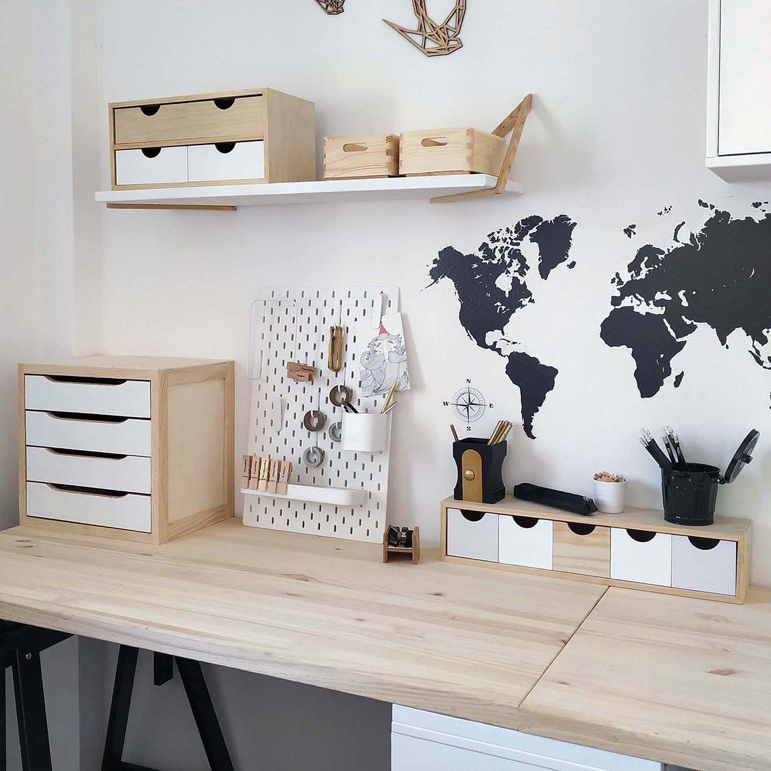 Mini rangement bloc en pin brut avec tiroirs (5 tiroirs)