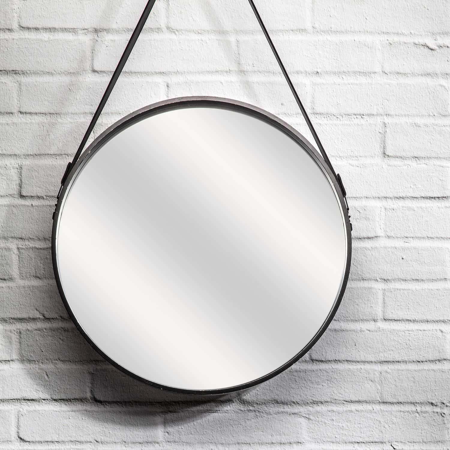 Miroir rond 50 cm avec anse en polyuréthane (noir)