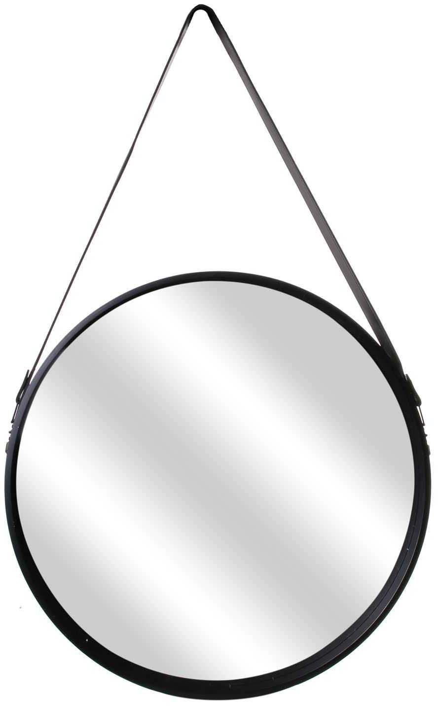 Miroir rond 50 cm avec anse en polyuréthane (noir)