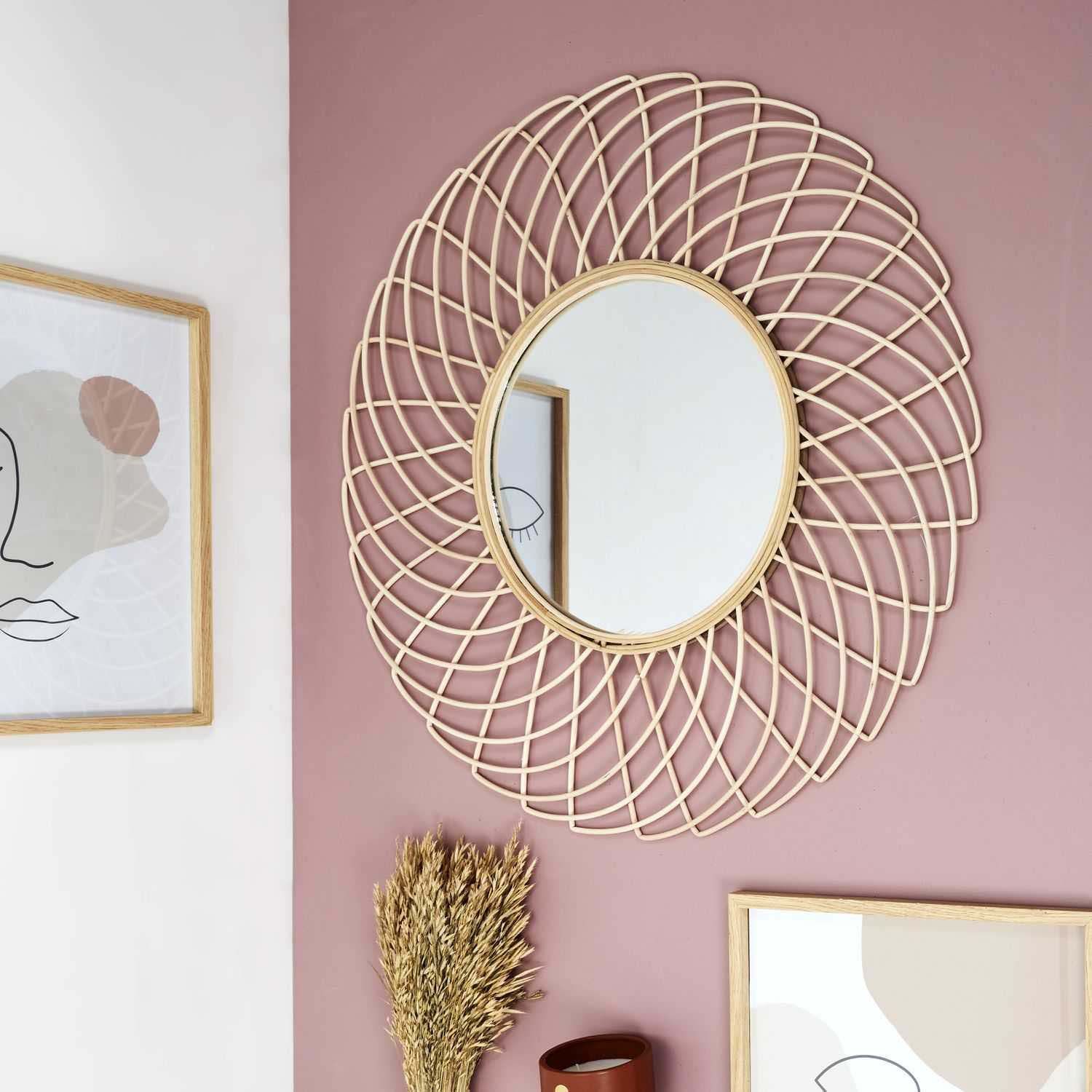 Miroir rond en rotin rosace 90 cm