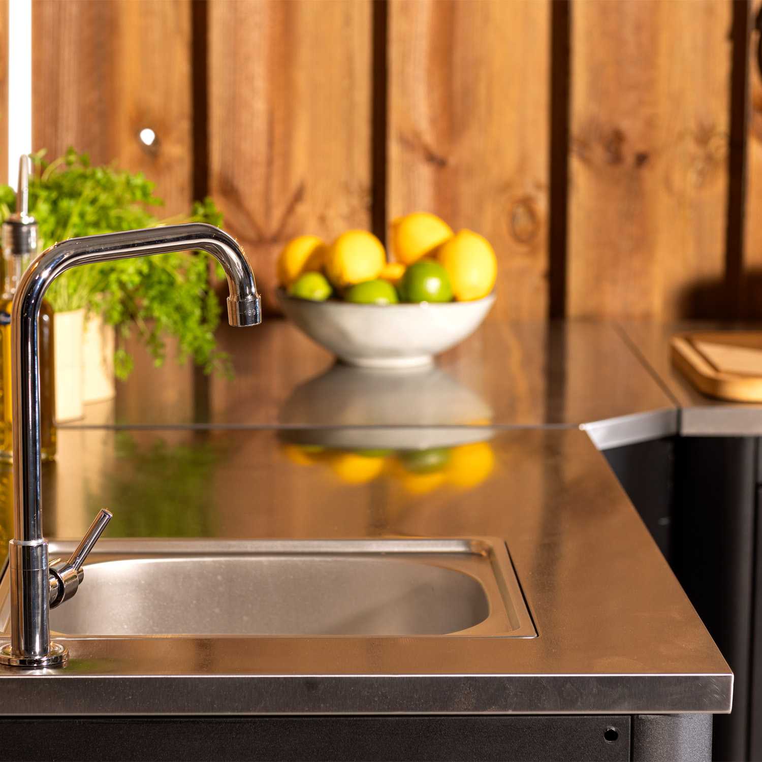 Module cuisine extérieure évier avec plan de travail en inox