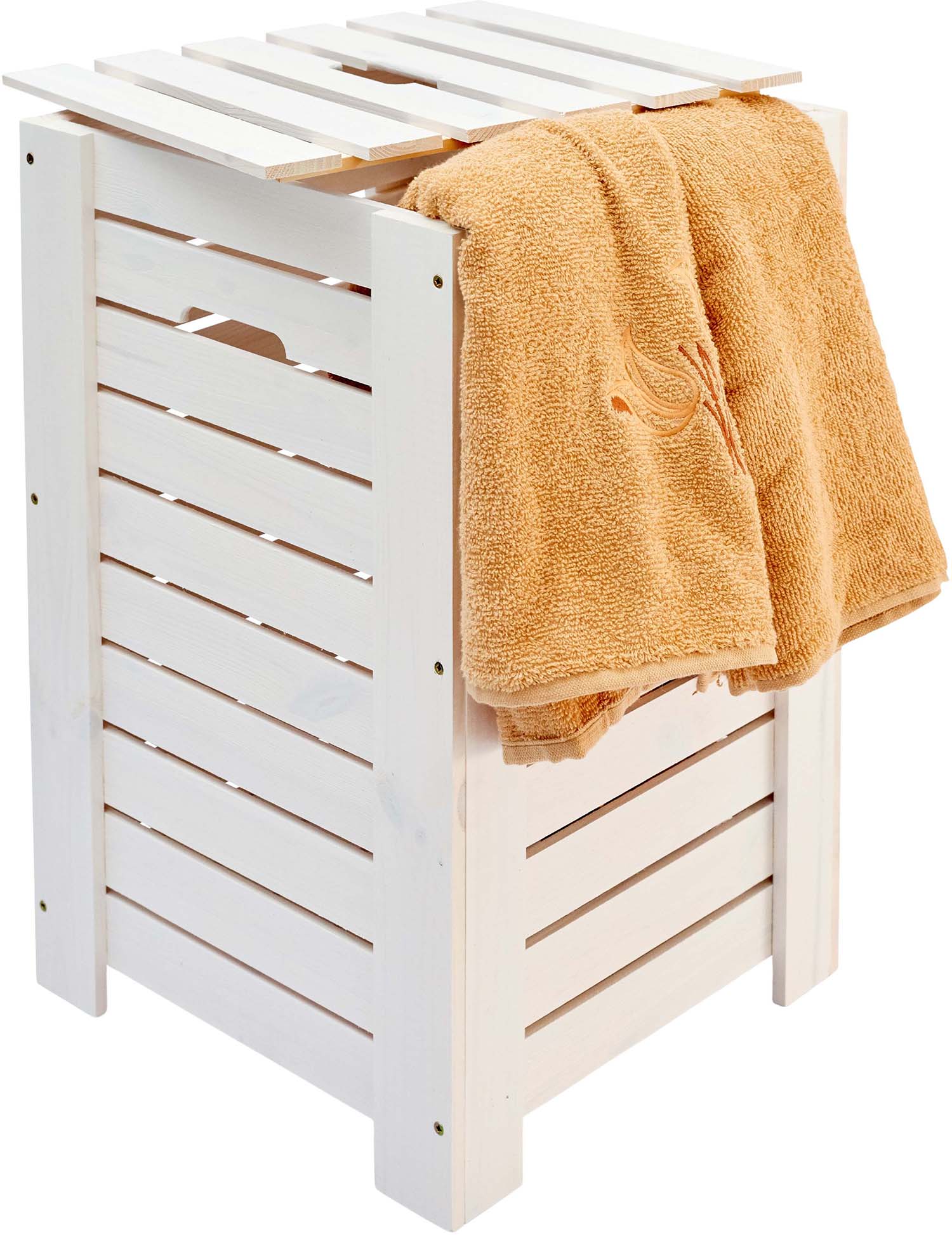 Panier à linge en pin 35 x 35 x 55 cm (blanc)