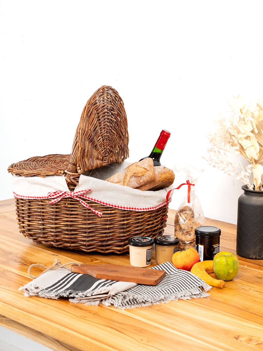 Panier en osier brut "vintage chic" (panier avec couvercles)