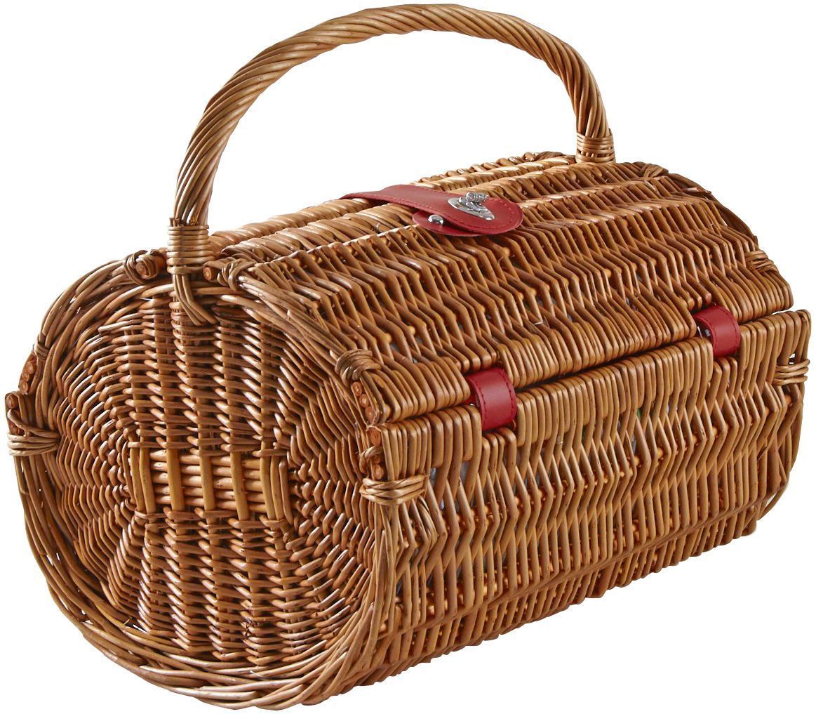 Panier pique-nique rond en osier clair 2 couvert cerise