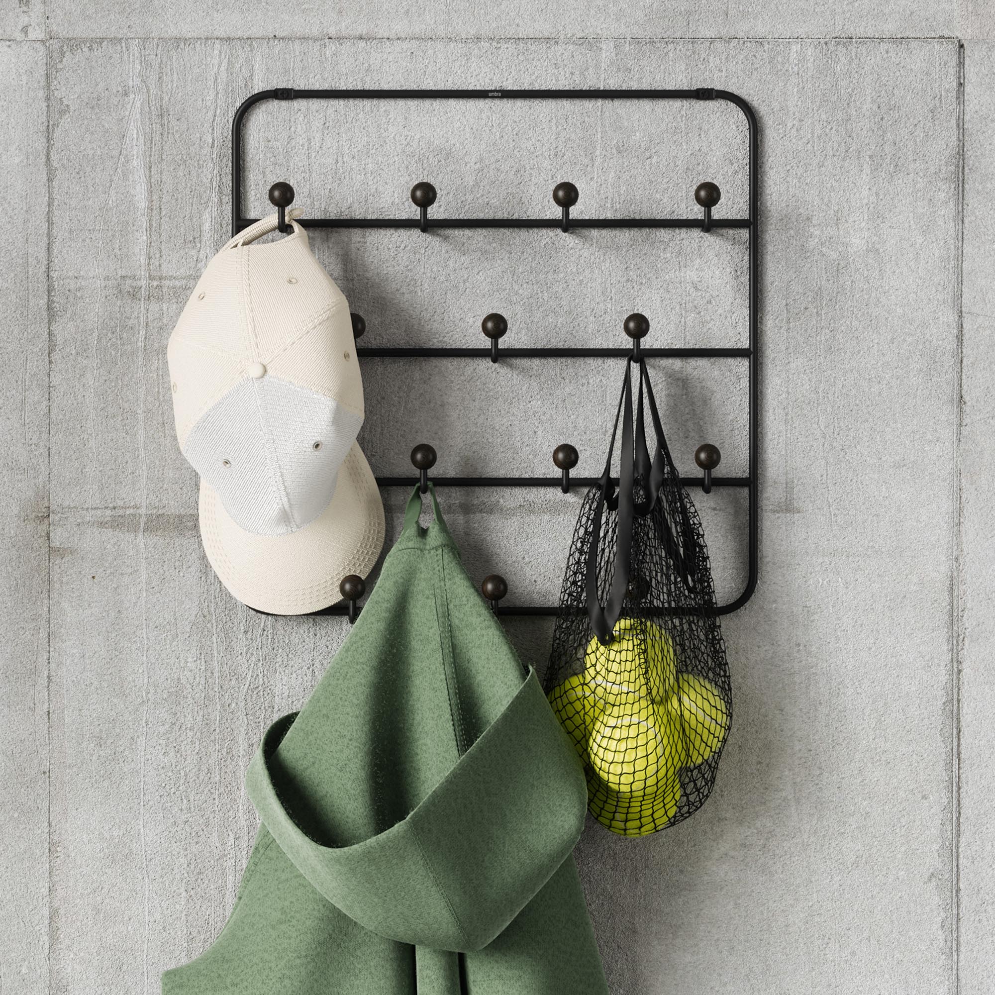 Patère 14 crochets fixation murale ou dessus de porte estique (noir)