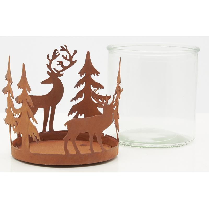 Photophore en métal effet rouillé cerf (lot de 6)