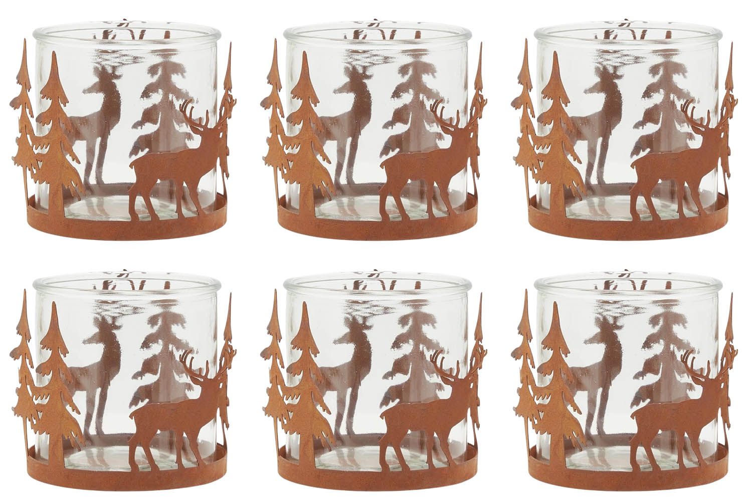 Photophore en métal effet rouillé cerf (lot de 6)