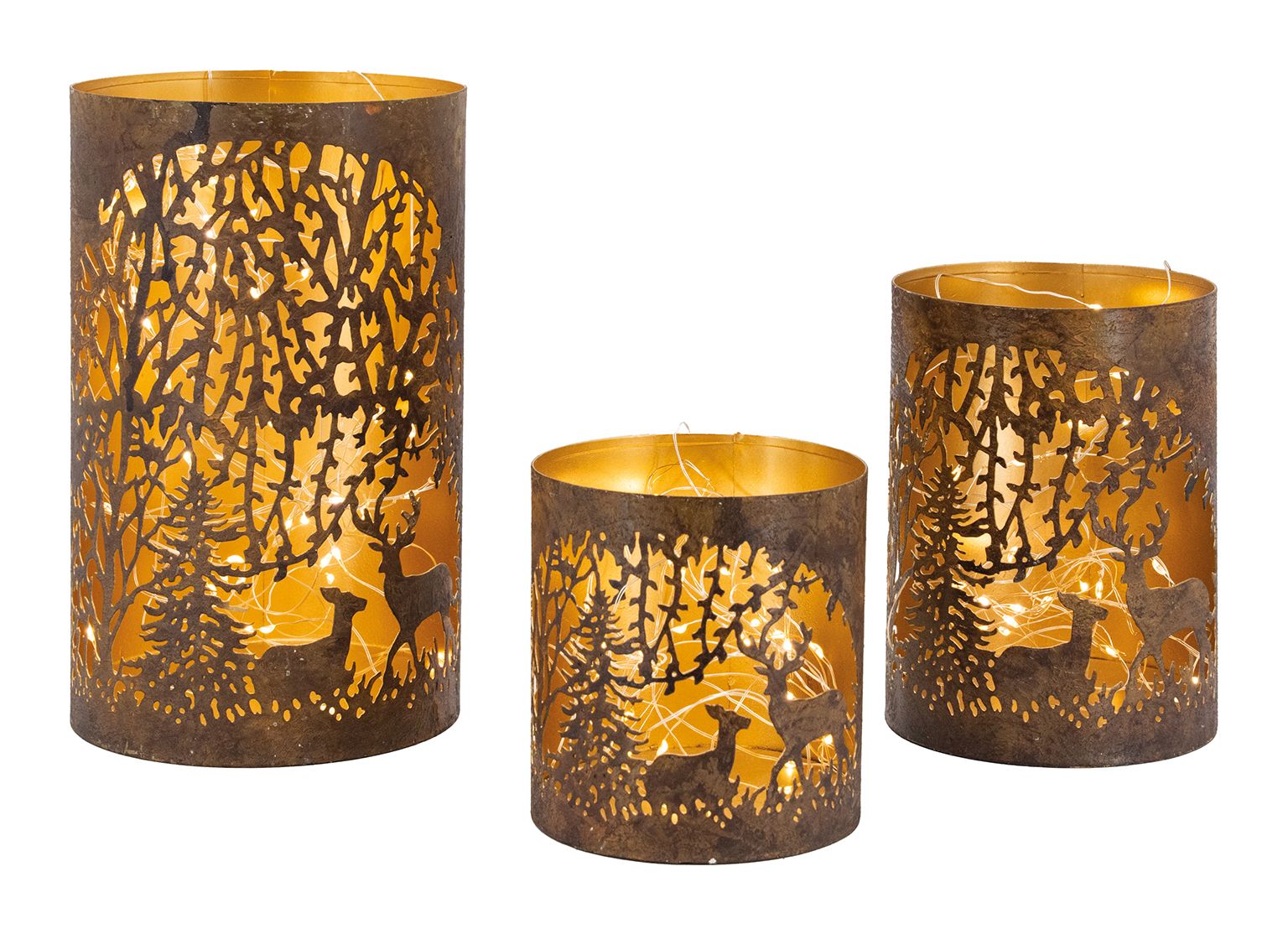 Photophores en métal doré antique cerf