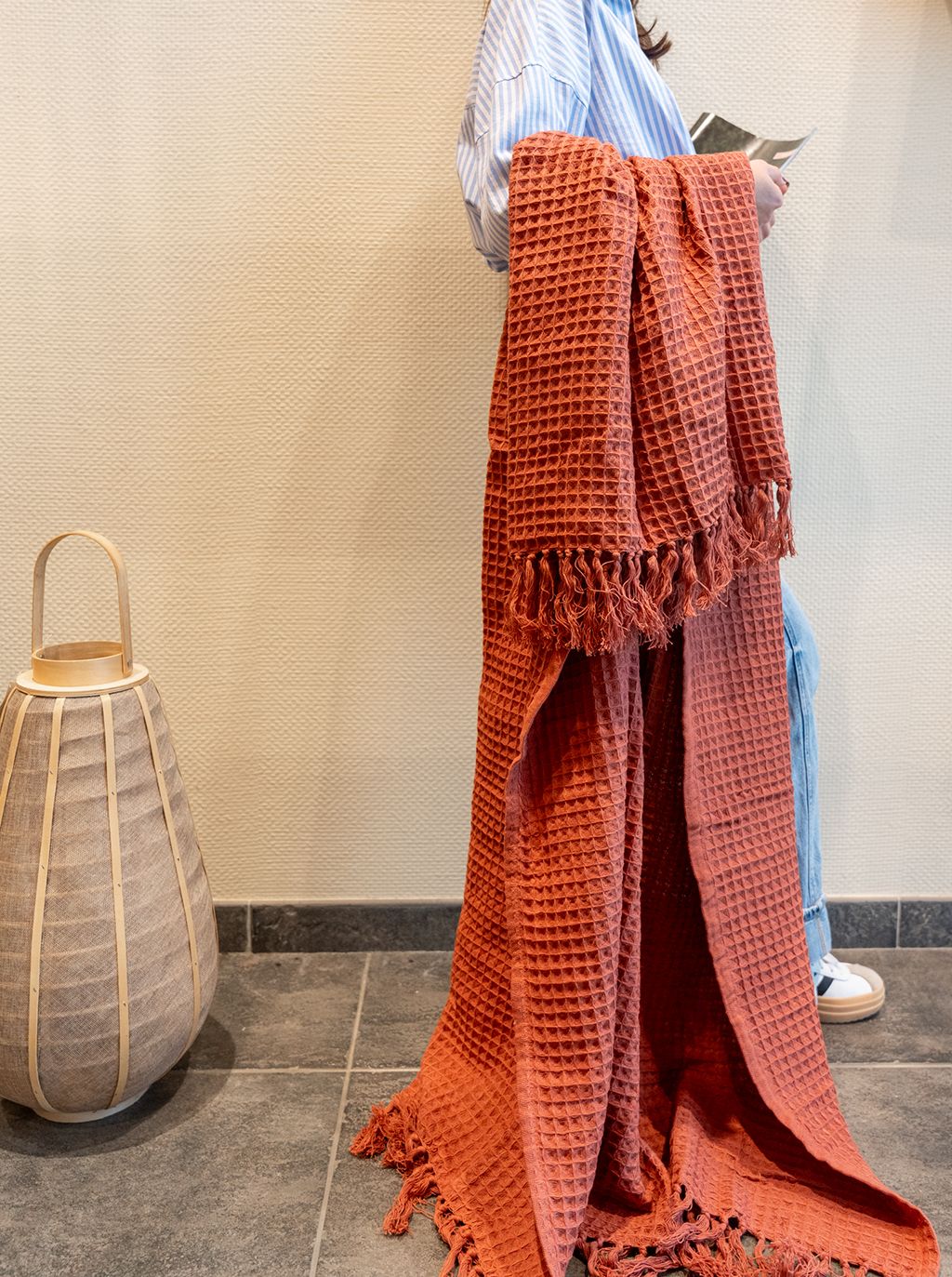 Plaid 100% coton 130 x 170 cm (terracotta)