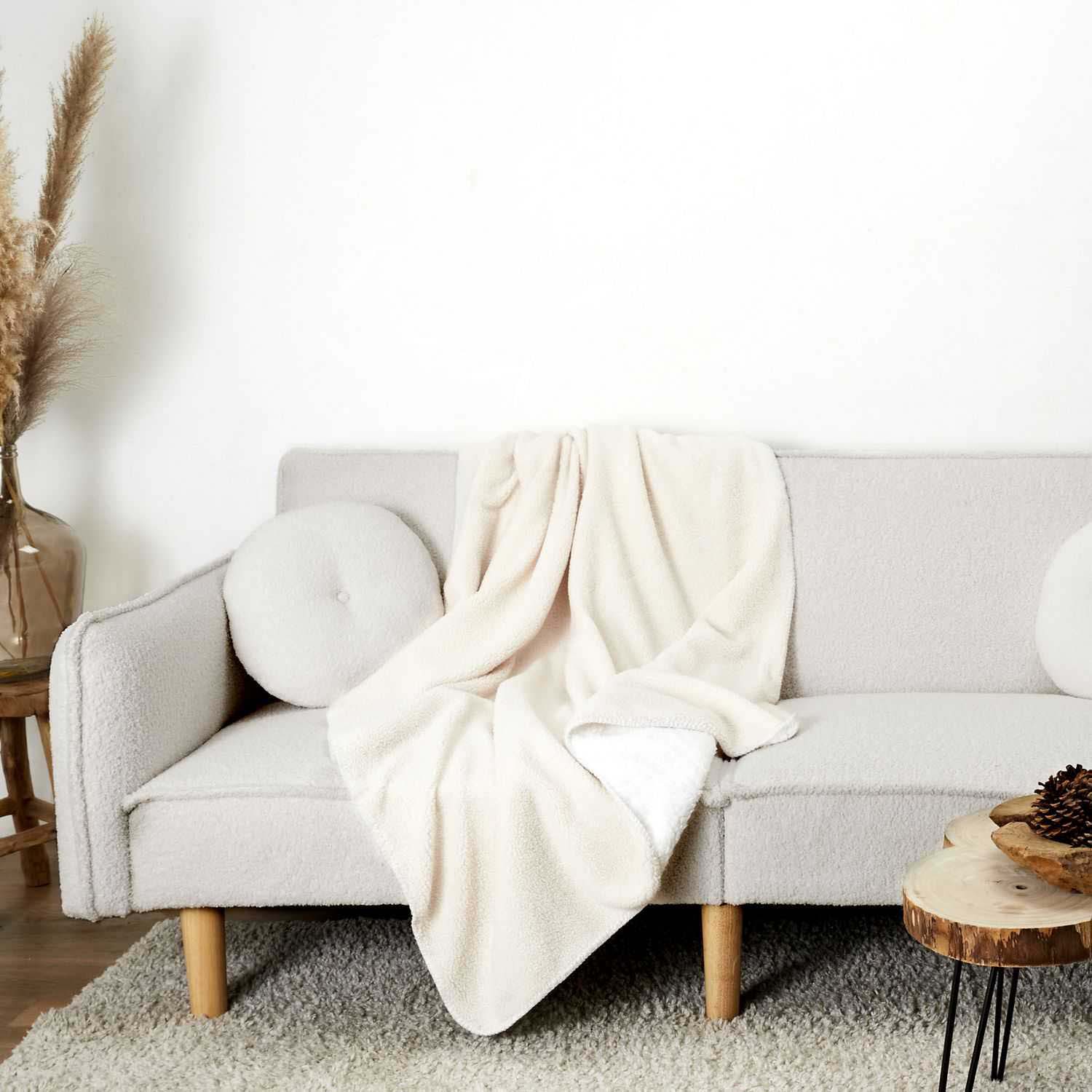 Plaid en polyester doublure sherpa boucle 120 x 150 cm