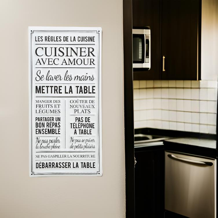 Plaque décorative en métal les règles de la cuisine 30x60 cm