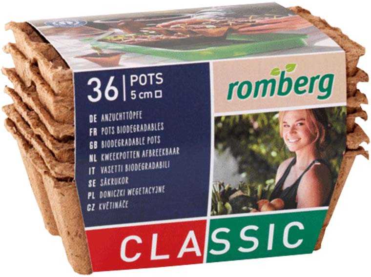 Plaques de 6 pots carrés biodégradables 5 cm (lot de 6)