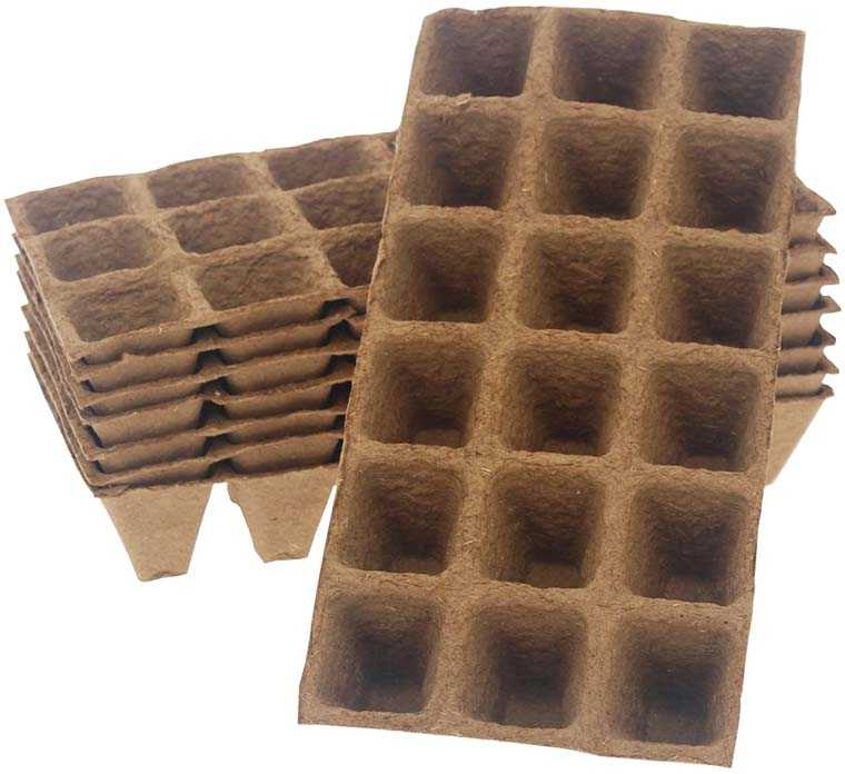 Plaques de 18 pots carrés biodégradables 5 cm (lot de 8)