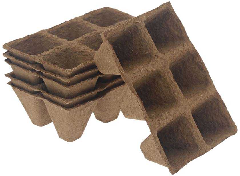 Plaques de 6 pots carrés biodégradables 5 cm (lot de 6)