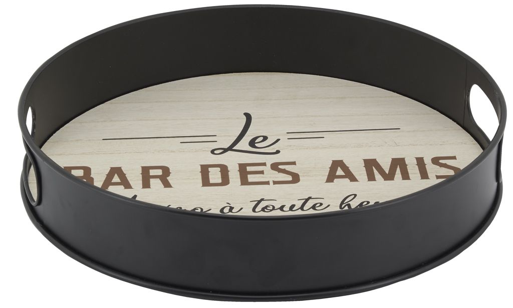 Plateau en médium et métal noir Le bar des amis - AUBRY GASPARD